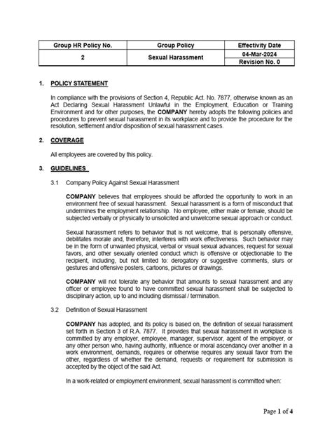 Company Sexual Harassment Policy Pdf Sexual Harassment Justice