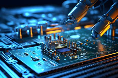 Robotic Arm Assembles Electronic Components On A Circuit Board AI
