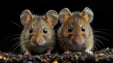 Two Adorable Brown Mice With Big Ears And Black Eyes Looking Directly