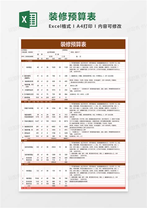 实用简约装修预算表excel模板免费下载编号1mgb5qkn1图精灵
