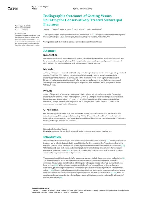 Pdf Radiographic Outcomes Of Casting Versus Splinting For