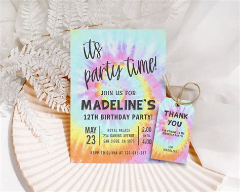 Tie Dye Birthday Invitation Tie Dye Birthday Party Invitations Etsy