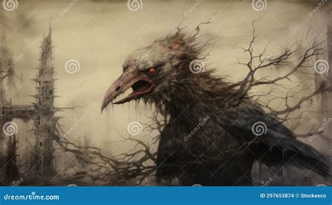 Enormous Crow With Teeth A Fantasy Inspired Academic Drawing Stock