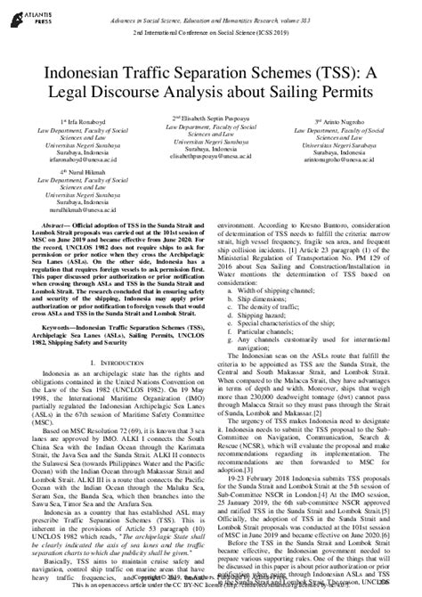 Pdf Indonesian Traffic Separation Schemes Tss A Legal Discourse