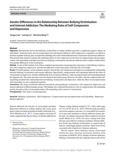 Gender Differences In The Relationship Between Bullying Victimization And Internet Addiction