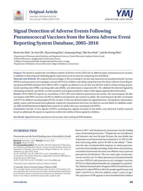 Pdf Signal Detection Of Adverse Events Following Pneumococcal