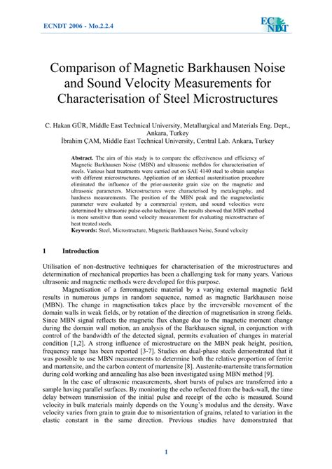 Pdf Comparison Of Magnetic Barkhausen Noise And Sound Velocity Measurements For