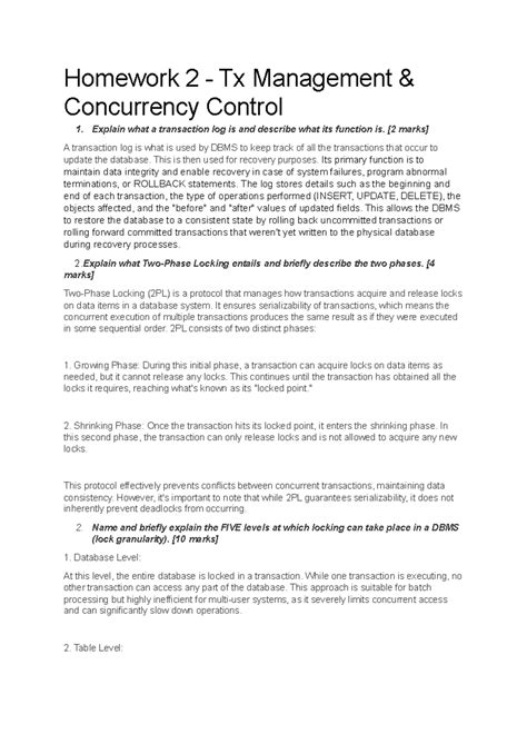 CMPG Homework Transaction Management Homework Tx Management Concurrency Control