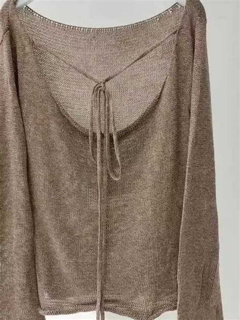 Emmiol Free Shipping 2025 Solid Color Backless Lace Up Long Sleeve Knit Black S In Long Sleeve