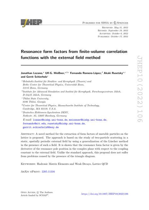 pdf resonance form factors from finite volume correlation functions