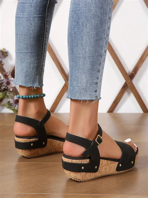 Womens Platform Wedge Sandals Fashion Wood Grain Sole Open Temu
