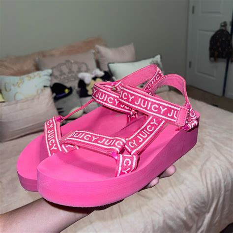 Juicy Couture Womens Pink And White Sandals Depop