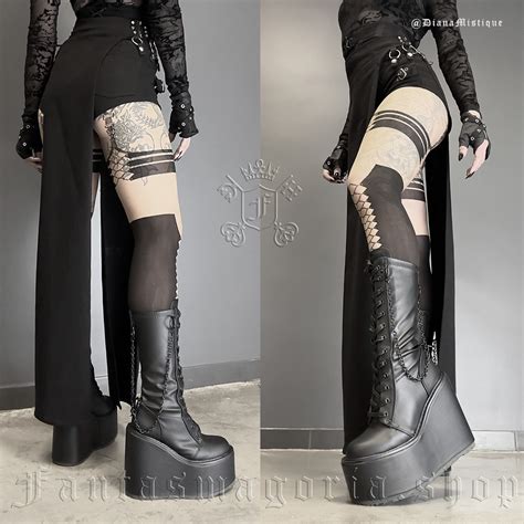 Swing 150 Womens Mid Calf Wedge Platform Boots Demonia Cult Womens