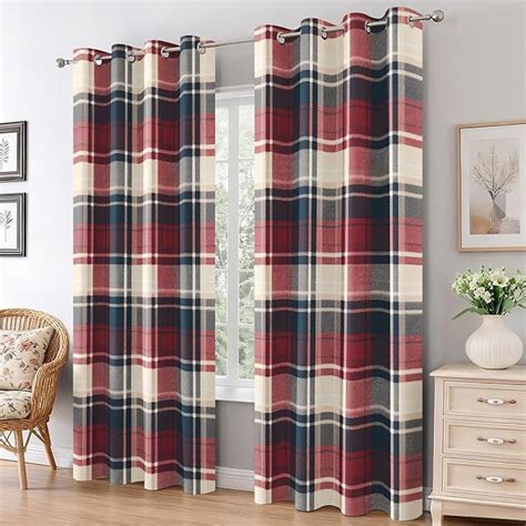 Red Blue Tartan Blackout Curtains For Bedroom Thermal Farmhouse