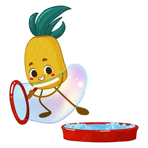 귀여운 파인애플 캐릭터 여름 스티커 프리미엄 벡터