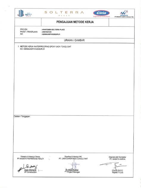 Metode Kerja Waterproofing Epoxy Non Toxid Gwt Pdf Epoxy Coating