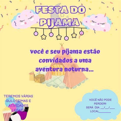 Convite Festa Do Pijama Infantil Artofit