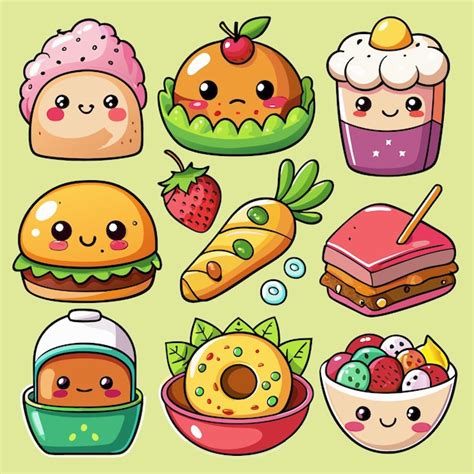 Cute Cartoon Food Character Set Premium Ai Generated Vector