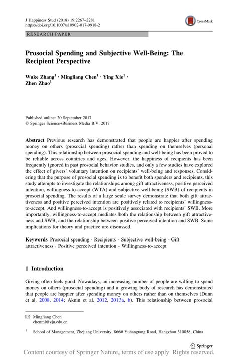 Prosocial Spending And Subjective Well Being The Recipient Perspective Request Pdf
