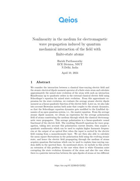 Pdf Nonlinearity In The Medium For Electromagnetic Wave Propagation Induced By Quantum