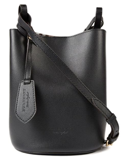 Burberry Small Leather And Haymarket Check Bucket Crossbody Bag In Black