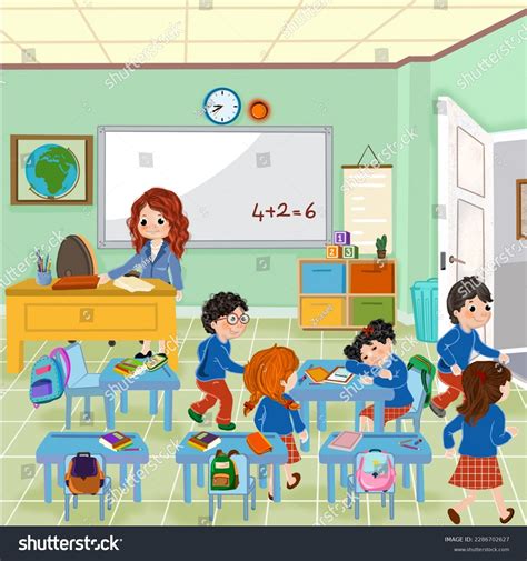 Classroom Environment Recess Teacher Students Running Stock