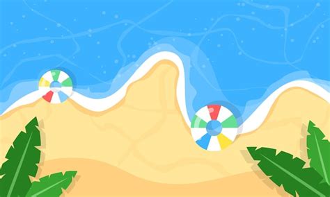 여름 배경에 대 한 공중 해변 보기 그림 프리미엄 벡터