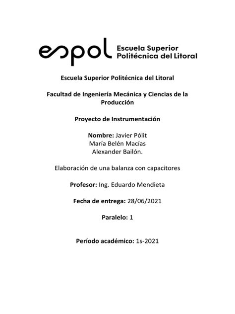 Proyecto Instrumentacion Balanza Digital Pdf Condensador Arduino