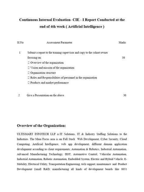 Continuous Internal Evaluation Cie 1 Report For Ai Pdf