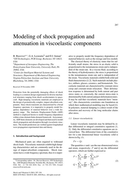 Pdf Modeling Of Shock Propagation And Attenuation In Viscoelastic