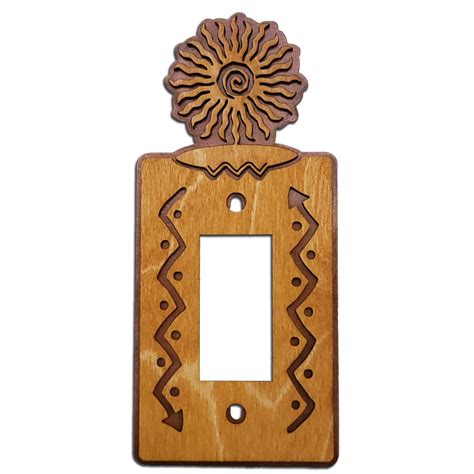 24 Point Sunburst Triple Rocker Gfci Arrows Metal And Wood Switch Plate
