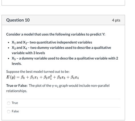 Solved Question 10 4 Pts Consider A Model That Uses The