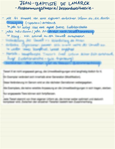 Solution Biologie Abitur Evolution Evolutionstheorie Nach Lamarck