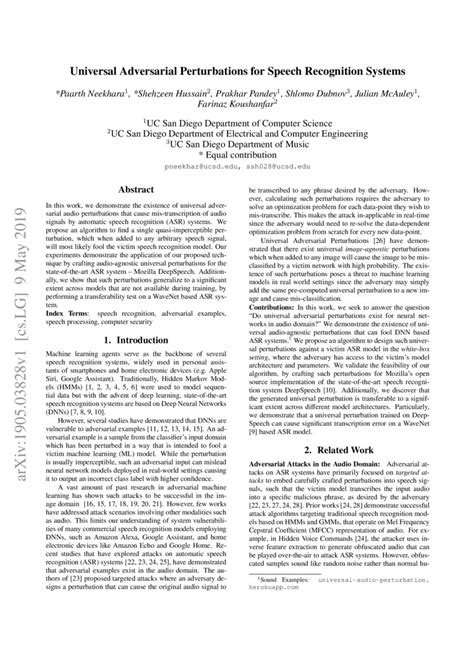Universal Adversarial Perturbations For Speech Recognition Systems Deepai