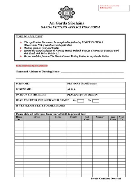 Garda Clearance Form Pdf