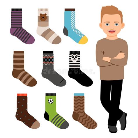Happy Cartoon Character Boy And Male Style Socks Vector Collection