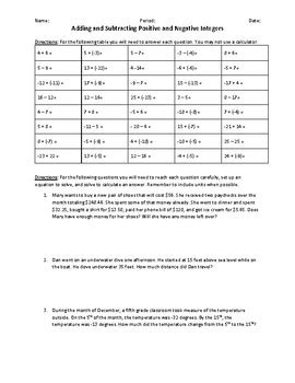 Adding And Subtracting Positive And Negative Integers Version By Sarah Zora