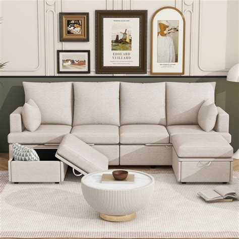 Jonpony Modern U Shape Modular Sofa 6 Seat Chenile Sectional Couch Se
