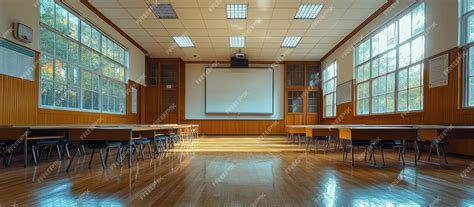 Empty Classroom With Projection Screen Premium Ai Generated Image