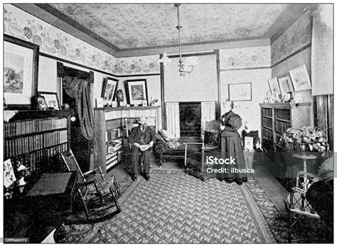 1898 년 캔자스 주 로렌스 의 골동품 사진 주거용 건물 인테리어 1898년에 대한 스톡 벡터 아트 및 기타 이미지