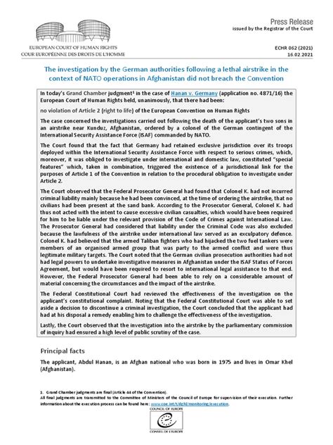 Grand Chamber Judgment Hanan V Germany Investigation Following A