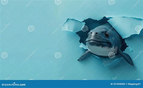 Cute Dunkleosteus Peeking Through A Hole Stock Illustration