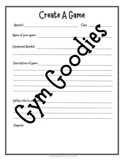 Physical Education Create A Game Assignment By Gym Goodies Tpt