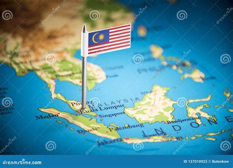 Malaysia Marked With A Flag On The Map Stock Image Image Of Flagstaff