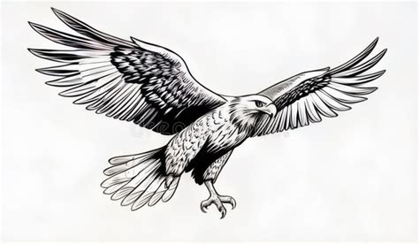 An Artistic Black And White Drawing Of An Eagle Mid Flight With Wings