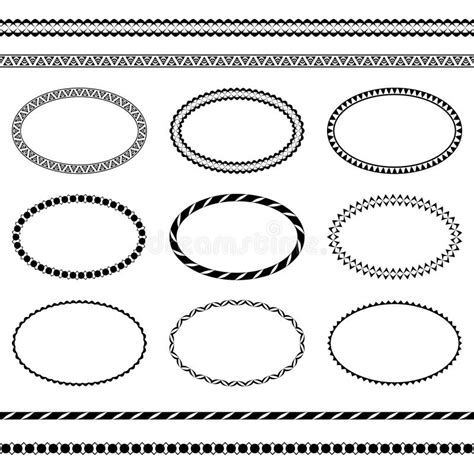 Collection Of Vector Oval Frames With Geometric Pattern And Brushes