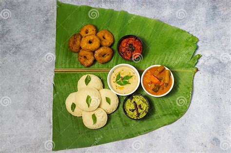 South Indian Foods Idli Medu Vadadosa With Sambarcoconut Chatney And