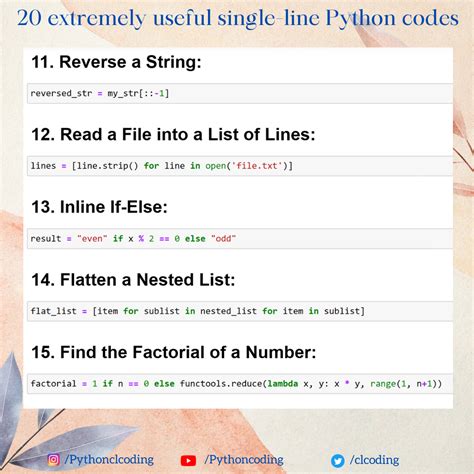 20 Extremely Useful Single Line Python Codes ~ Computer Languages Clcoding