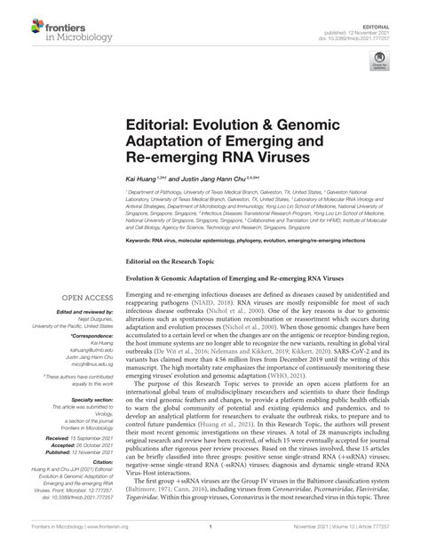 Pdf Editorial Evolution And Genomic Adaptation Of Emerging And Re