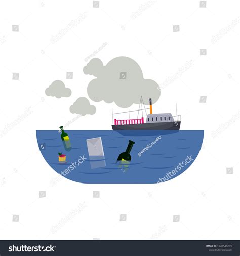 Ship In Polluted Sea With Garbage Isolated On Royalty Free Stock Vector 1328548259 Avopix Com